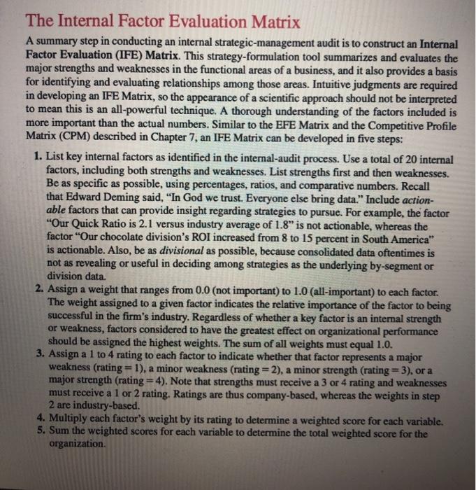 Solved EXERCISE 6E Construct an IFE Matrix for Nestlé | Chegg.com