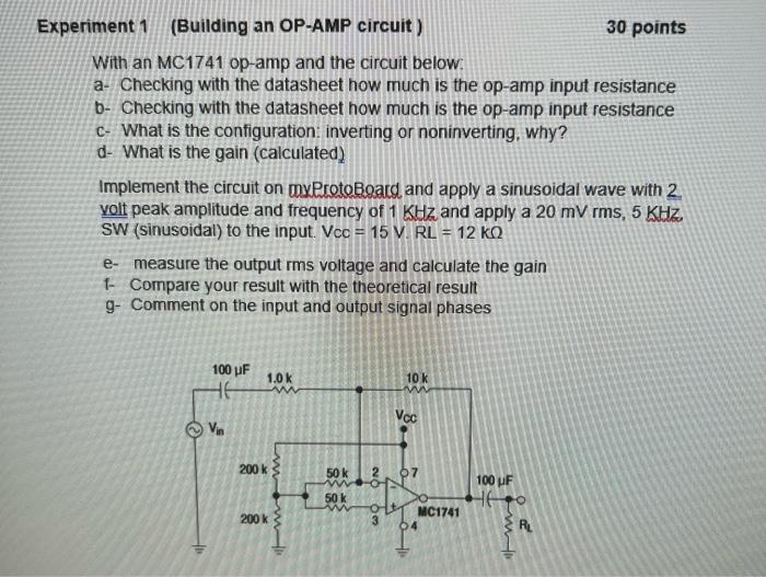 Solved xperiment 1 (Building an OP-AMP circuit) 30 points | Chegg.com