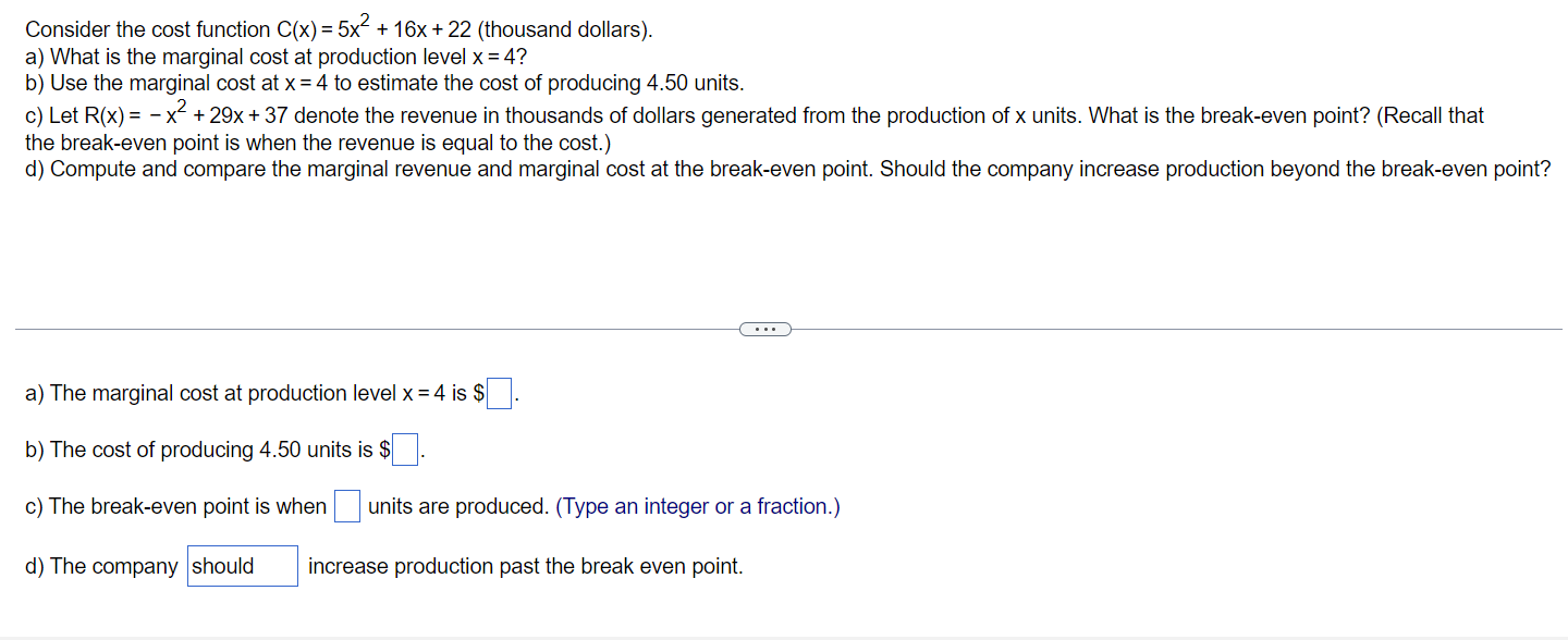 Solved Consider the cost function C(x)equals5x | Chegg.com