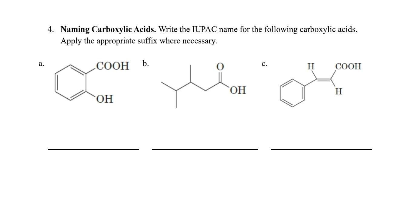 Solved Naming Carboxylic Acids. Write the IUPAC name for the | Chegg.com