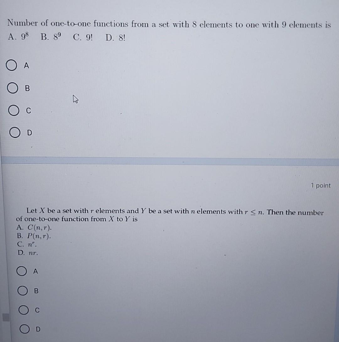 Solved Number of one-to-one functions from a set with S | Chegg.com