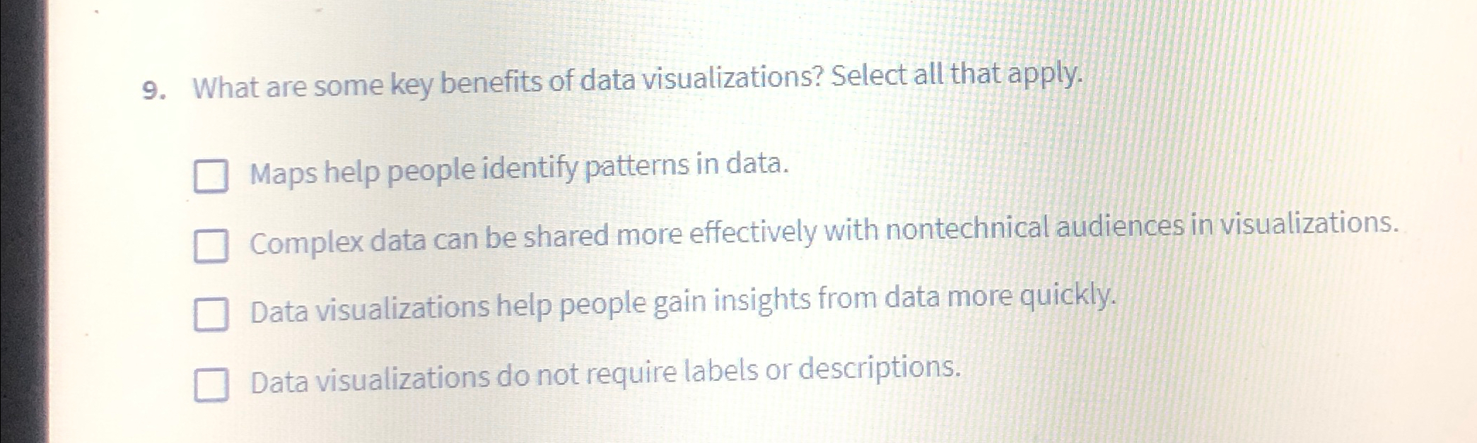 Solved What are some key benefits of data visualizations? | Chegg.com