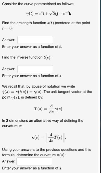 Solved Consider the curve parametrised as follows: y(t) = | Chegg.com