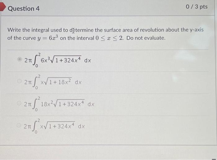 Solved Write the integral used to determine the surface area | Chegg.com