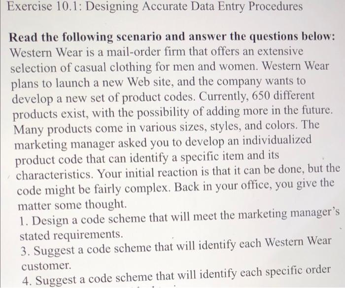 Solved Exercise 10.1: Designing Accurate Data Entry | Chegg.com