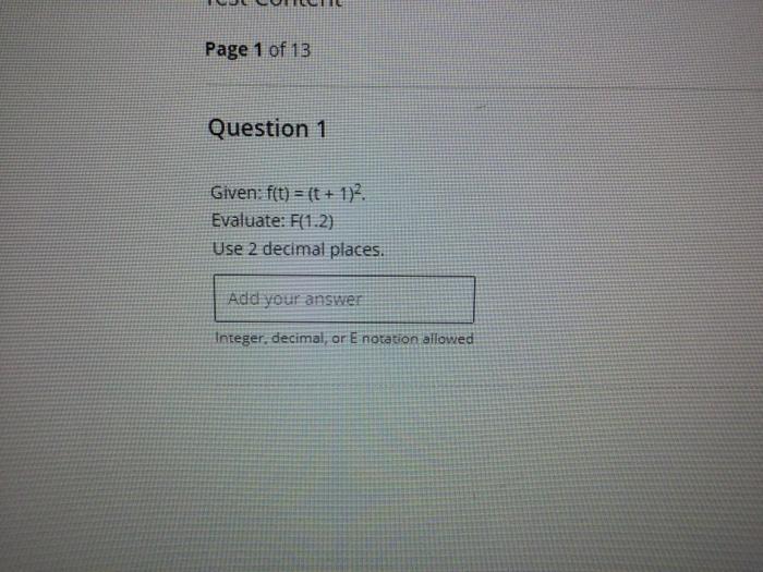 Solved Page 1 of 13 Question 1 Given: f(t) = (t + 1)2. | Chegg.com