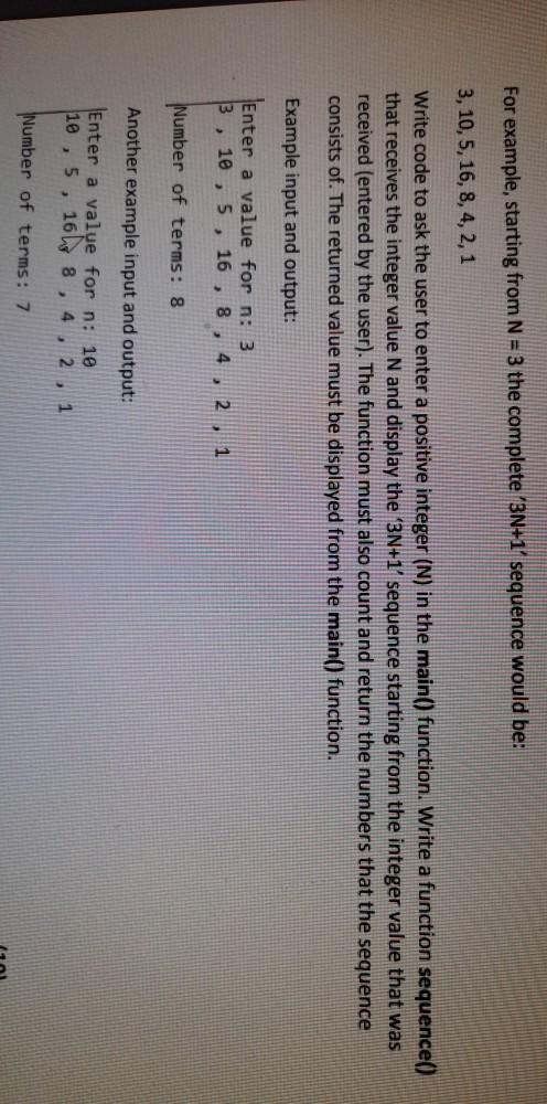 Solved For example, starting from N = 3 the complete 3N+1' | Chegg.com