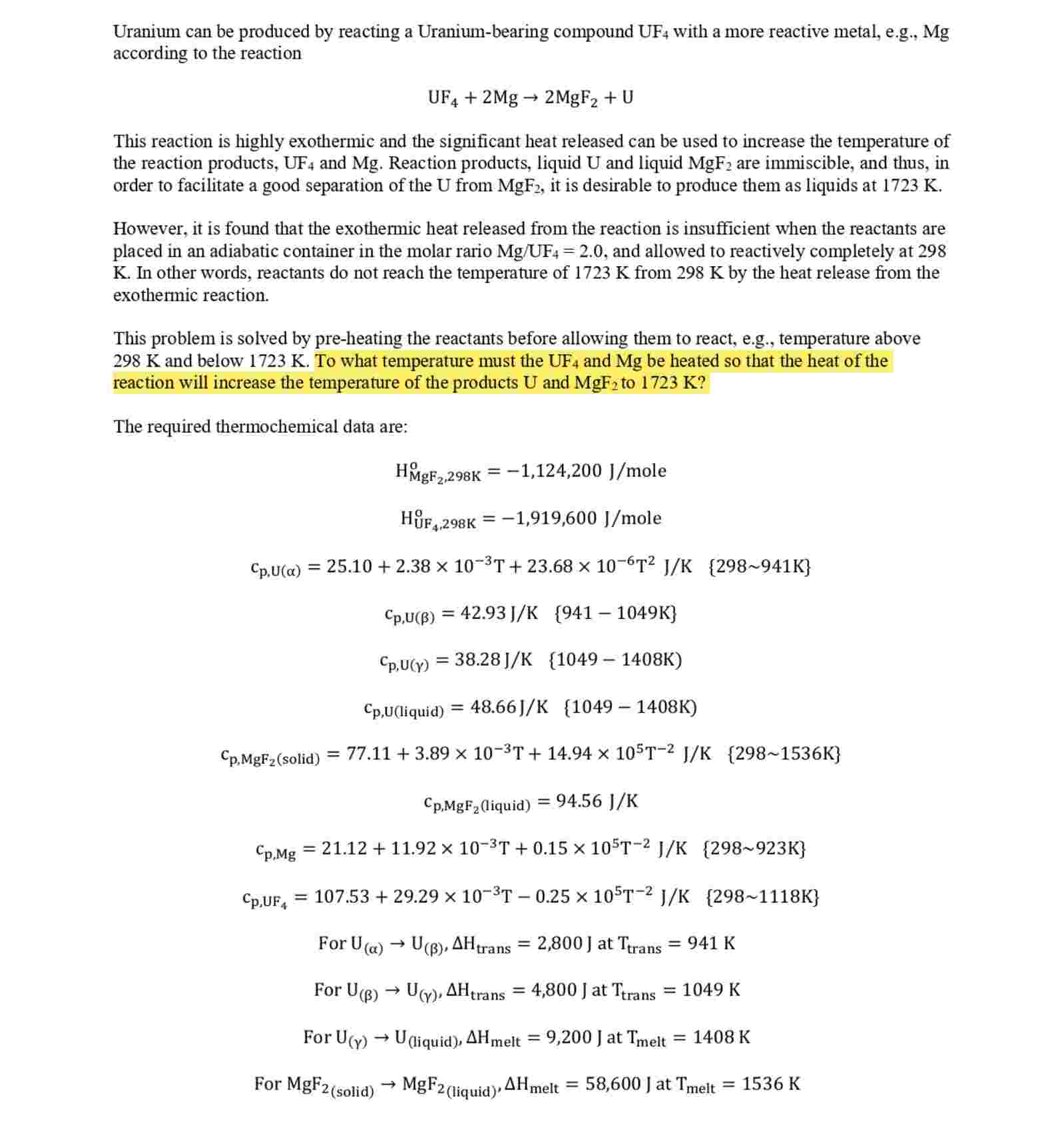 Solved Uranium can be ﻿produced by ﻿reacting a | Chegg.com