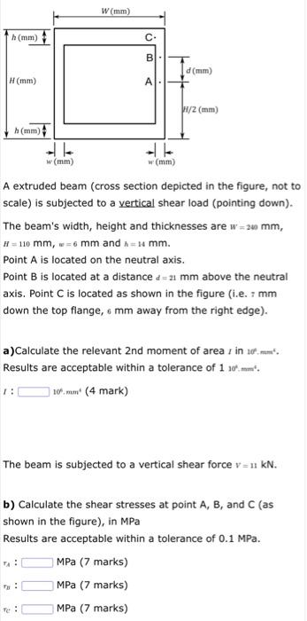 Solved A extruded beam (cross section depicted in the | Chegg.com