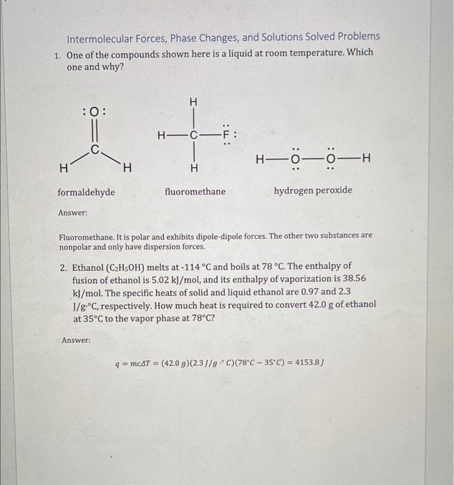 Solved Intermolecular Forces, Phase Changes, and Solutions | Chegg.com
