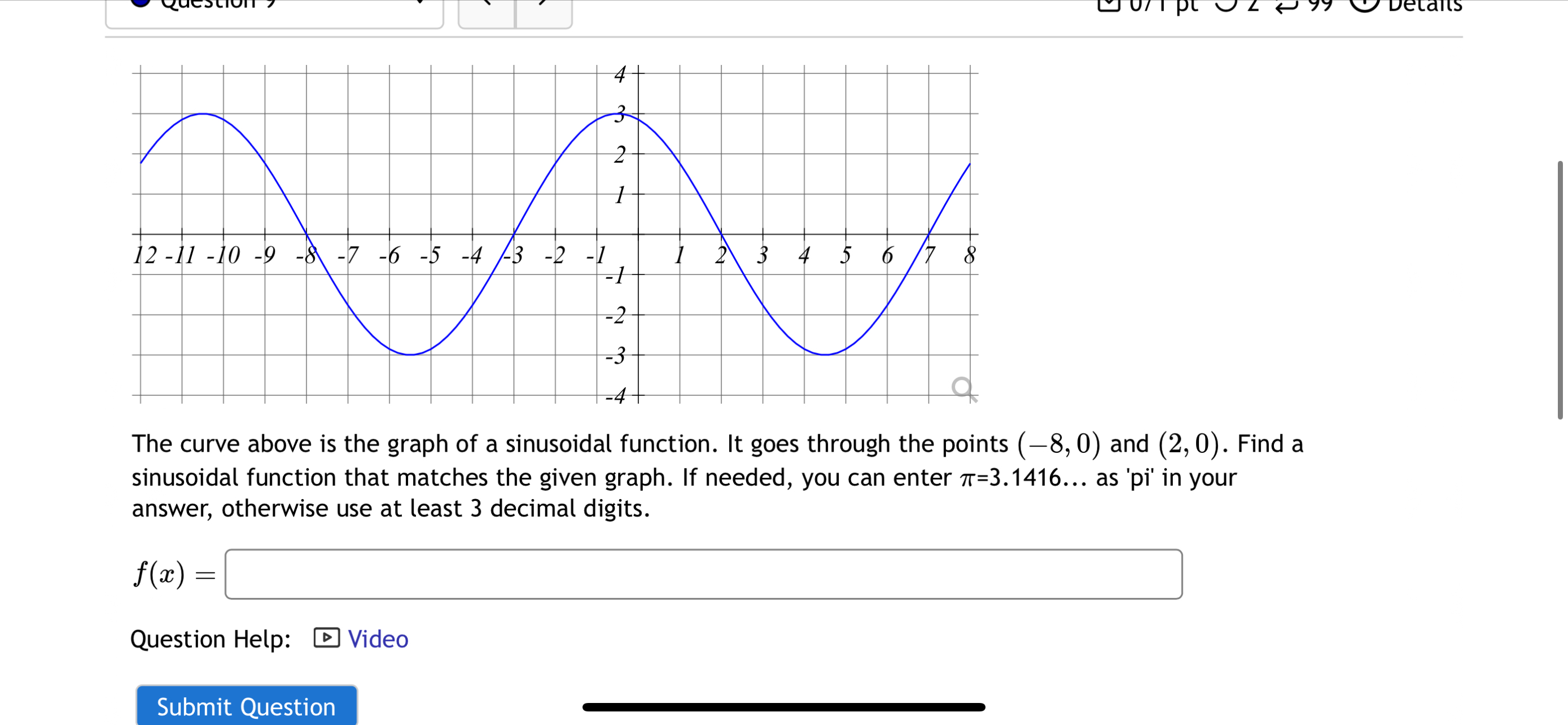 Solved The curve above is the graph of a sinusoidal | Chegg.com