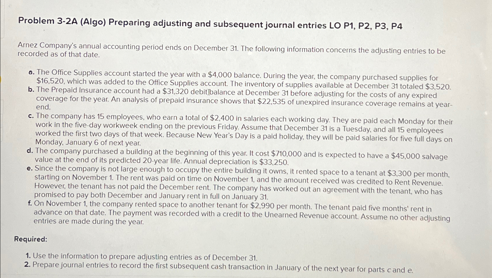 Solved Problem 3-2A (Algo) ﻿Preparing adjusting and | Chegg.com