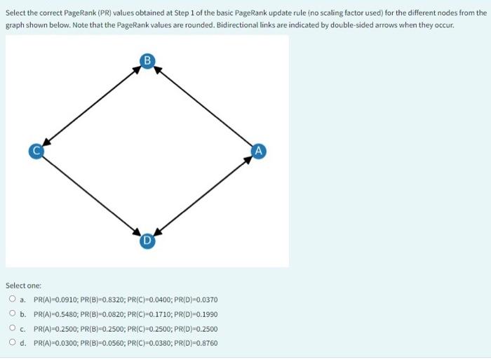 Solved Select the correct PageRank (PR) values obtained at | Chegg.com