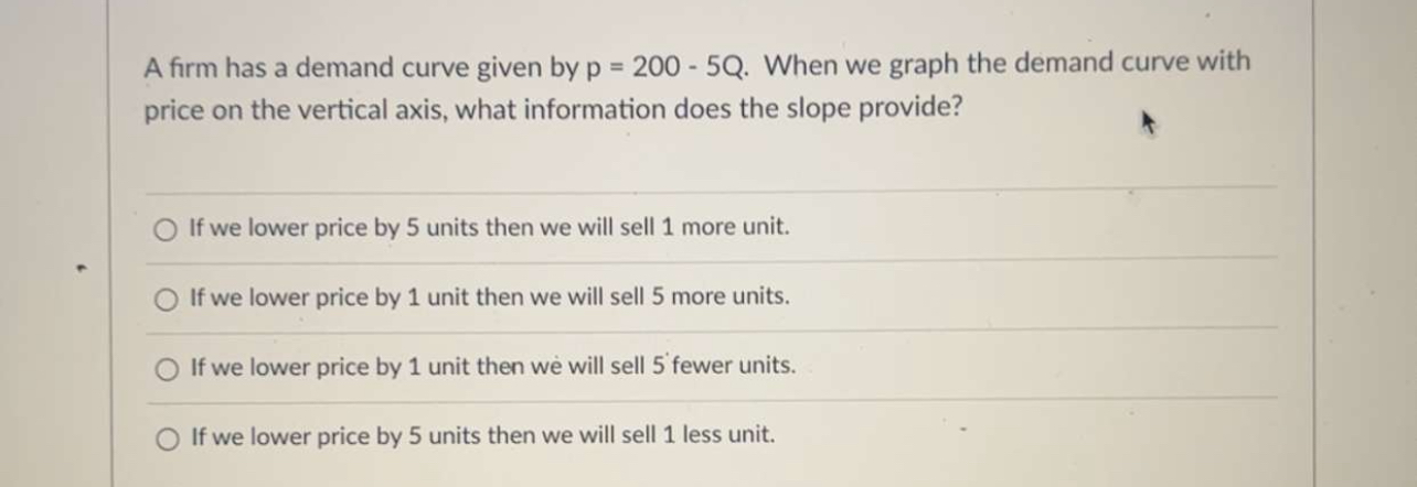 Solved A firm has a demand curve given by p=200-5Q. ﻿When we | Chegg.com