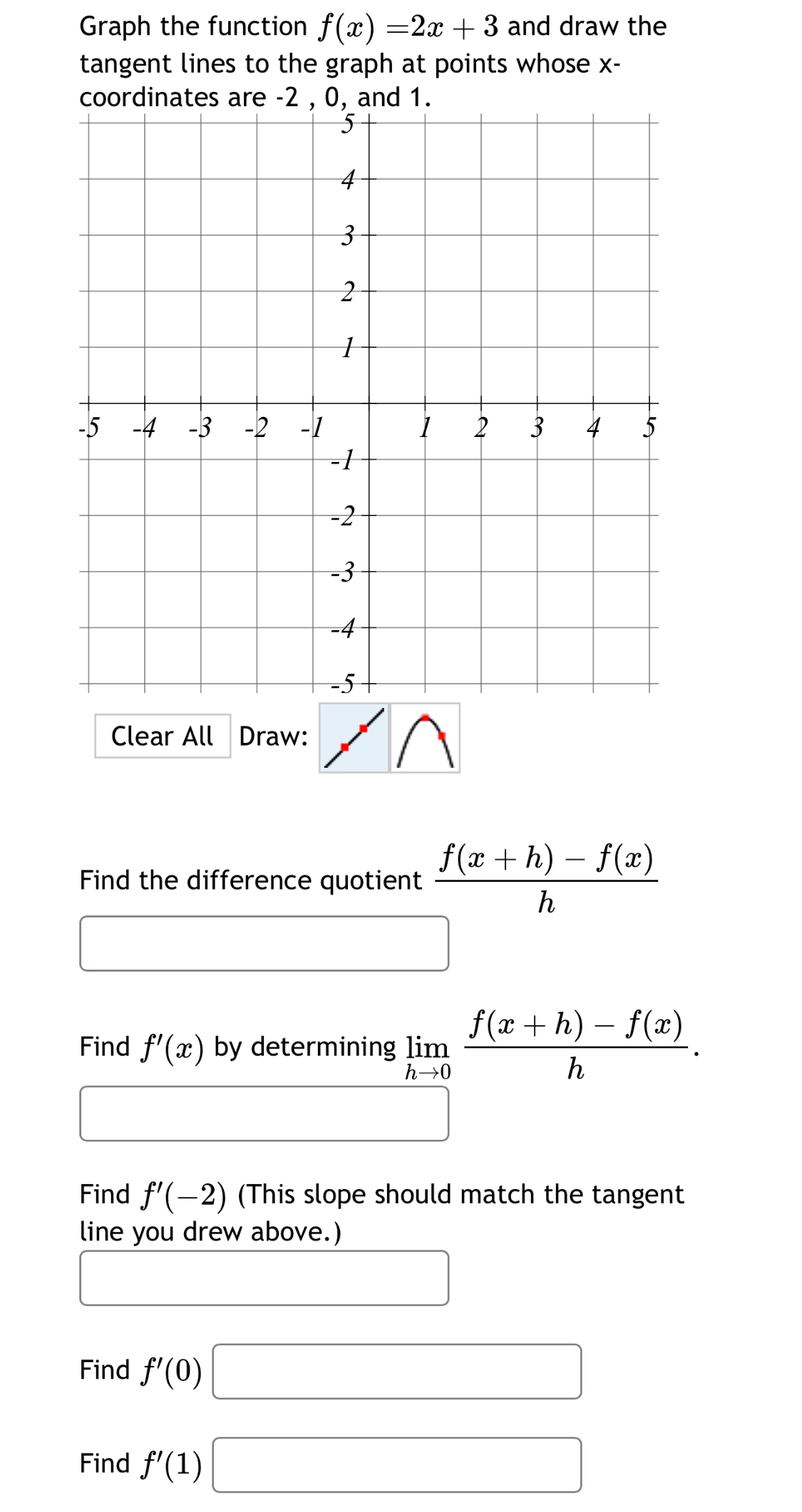 Solved Graph the function f(x)=2x+3 ﻿and draw the tangent | Chegg.com