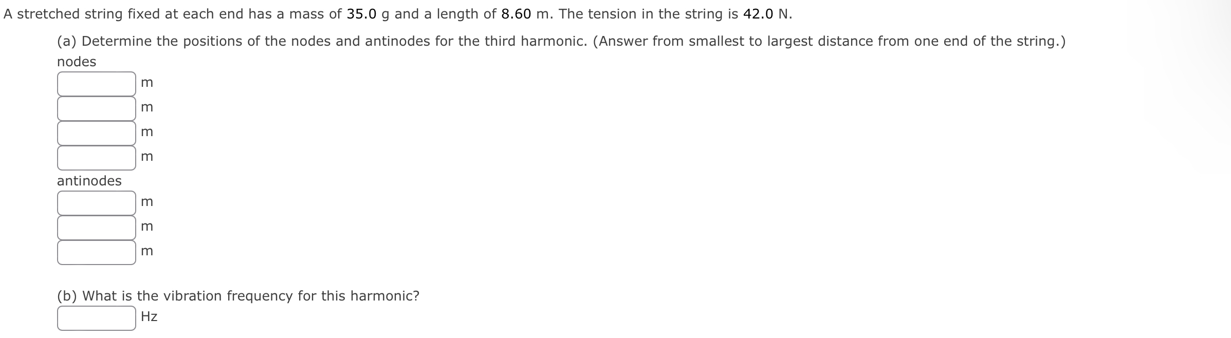 Solved A stretched string fixed at each end has a mass of | Chegg.com