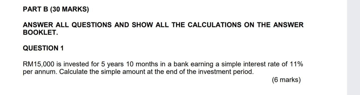 Solved PART B (30 MARKS) ANSWER ALL QUESTIONS AND SHOW ALL | Chegg.com Solved PART B (30 MARKS) ANSWER ALL QUESTIONS AND SHOW ALL | Chegg.com