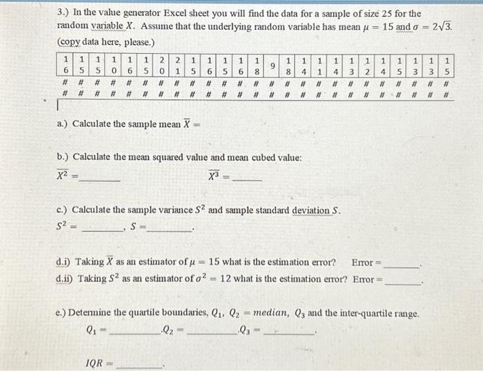 Solved 3.) In the value generator Excel sheet you will find | Chegg.com