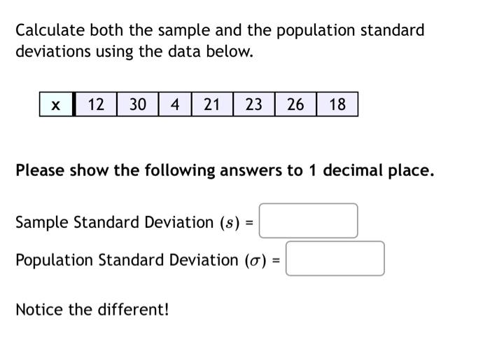 Solved Calculate both the sample and the population standard | Chegg.com