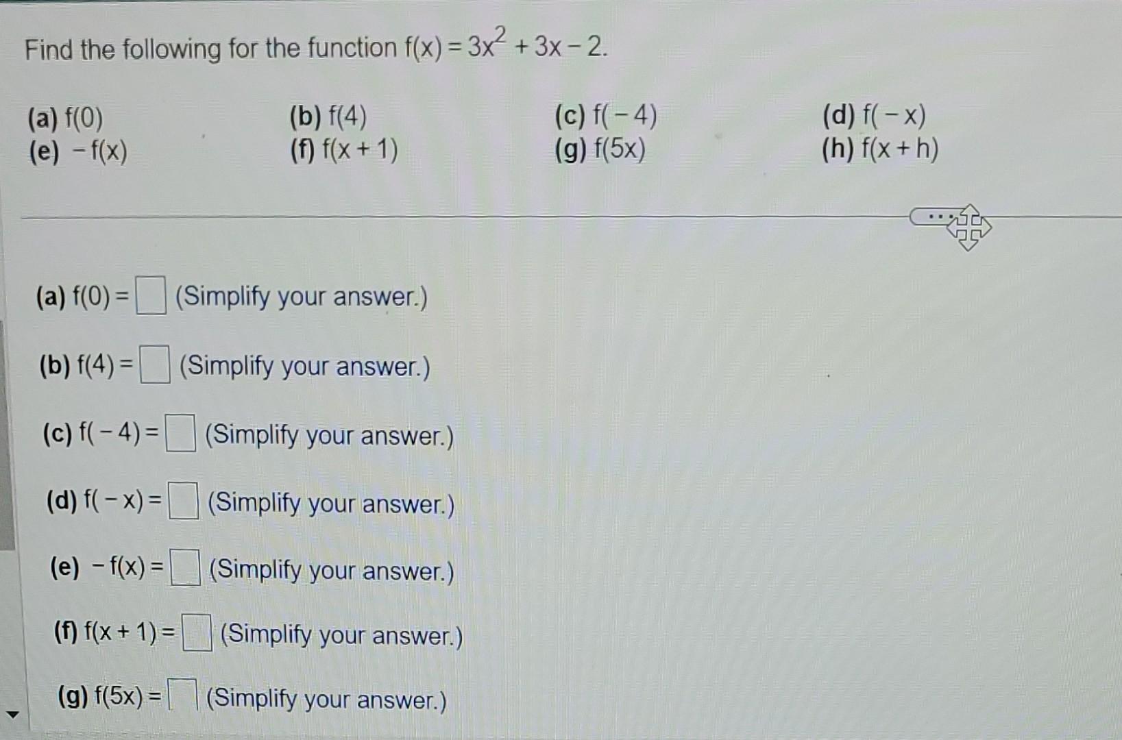 Solved Find the following for the function f(x)=3x2+3x−2 (a) | Chegg.com