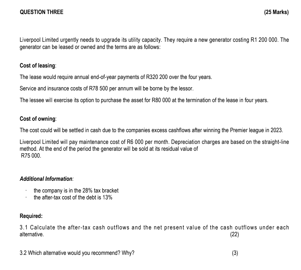 Solved QUESTION THREE(25 ﻿Marks)Liverpool Limited urgently | Chegg.com