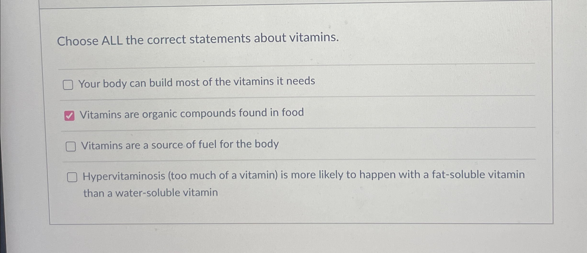 Solved Choose ALL the correct statements about vitamins.Your | Chegg.com