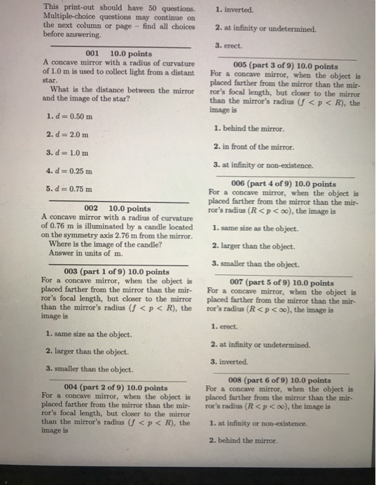 Solved 1. inverted, This print-out should have 50 questions. | Chegg.com