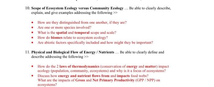Solved 10. Scope of Ecosystem Ecology versus Community | Chegg.com