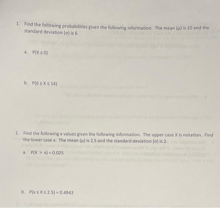 Solved 1. Find the following probabilities given the | Chegg.com