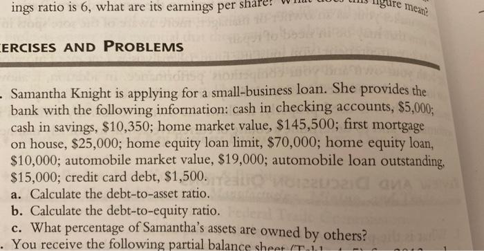 Solved ings ratio is 6, what are its earnings per ure meant | Chegg.com