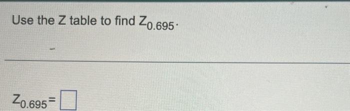 Solved Use the Z table to find Z0.695 Z0.695= | Chegg.com