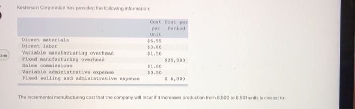 Solved Kesterson Corporation has provided the following | Chegg.com