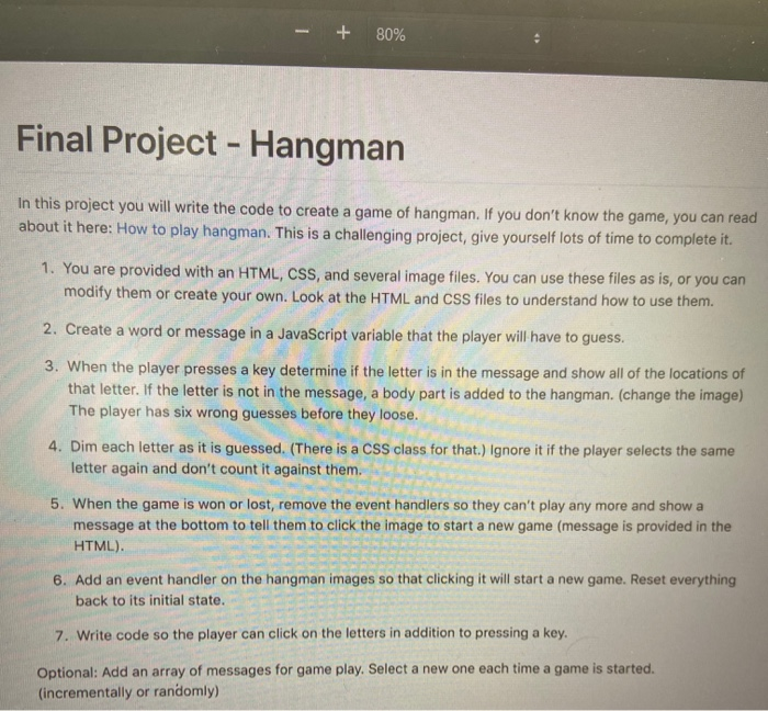 Solved + 80% Final Project - Hangman In this project you | Chegg.com