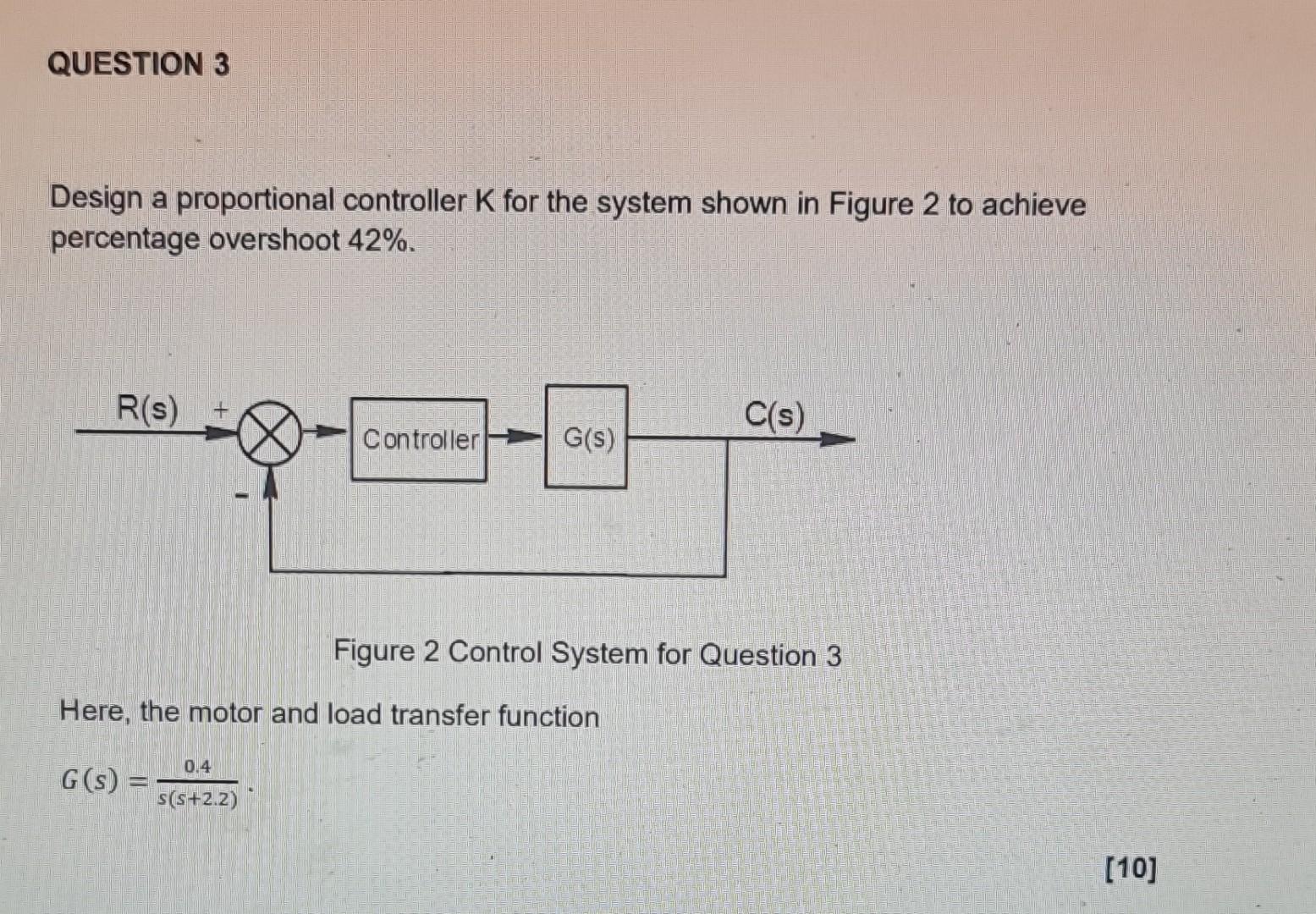 Solved QUESTION 3 Design a proportional controller K for the | Chegg.com