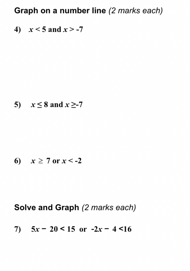 Solved Graph on a number line (2 ﻿marks each)x