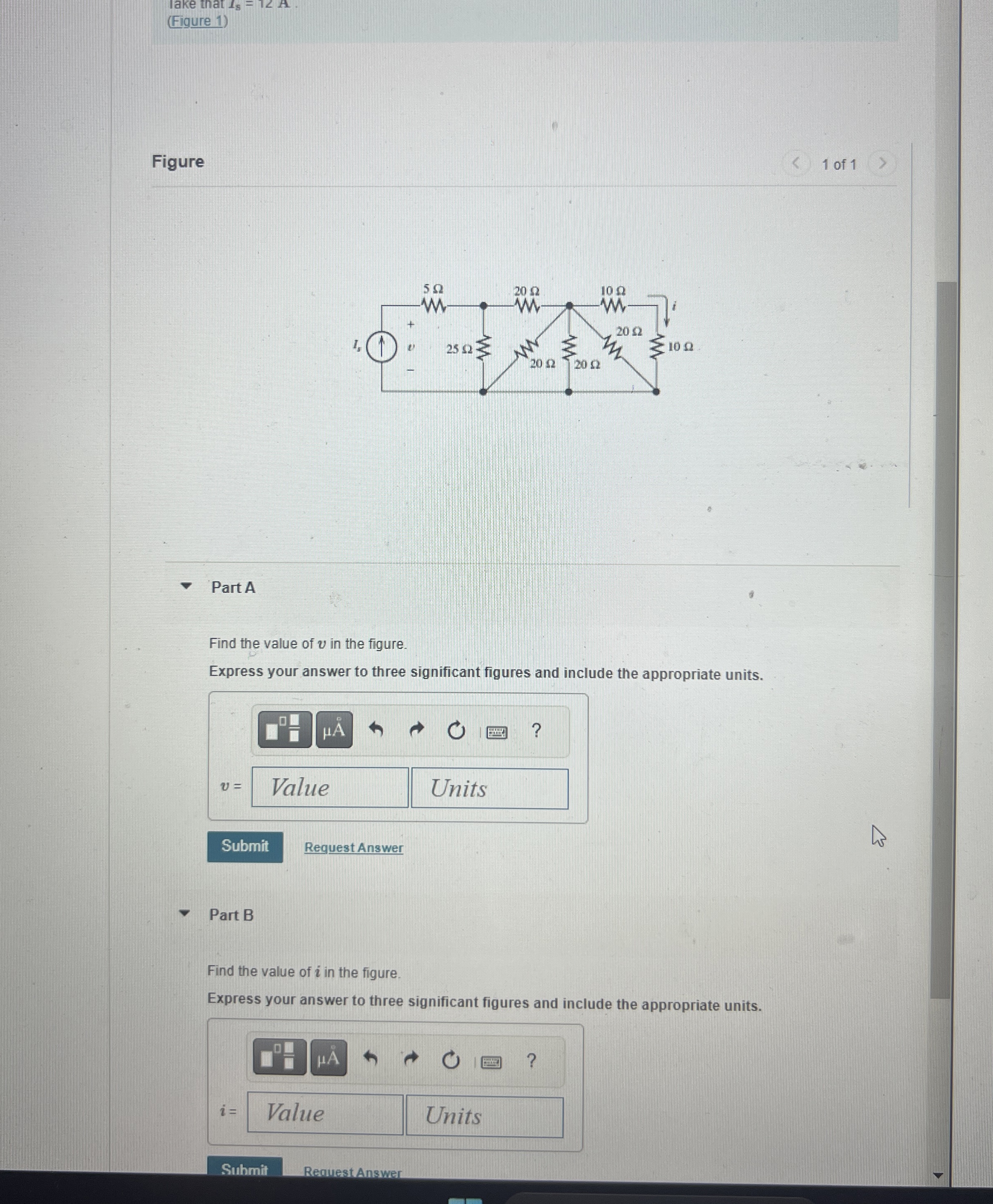 Solved Take that vs=20V(Figure 1)FigurePart AFind the value | Chegg.com