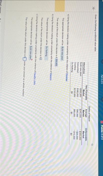 Solved Given the following conditional value table: a) Using | Chegg.com