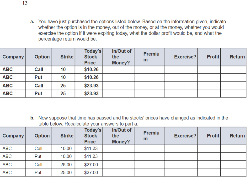Solved 13a. ﻿You have just purchased the options listed | Chegg.com
