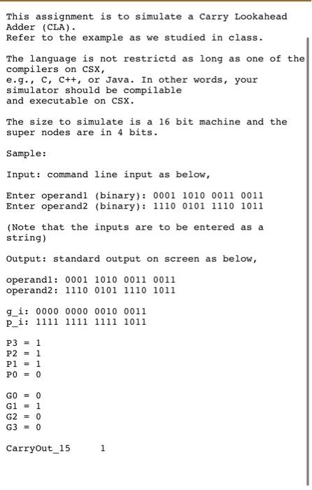 Solved This assignment is to simulate a Carry Lookahead | Chegg.com