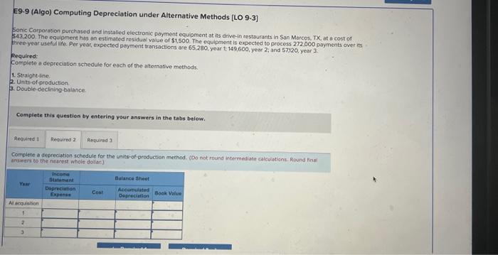 Solved E9.9 (Algo) Computing Depreciation under Alternative | Chegg.com