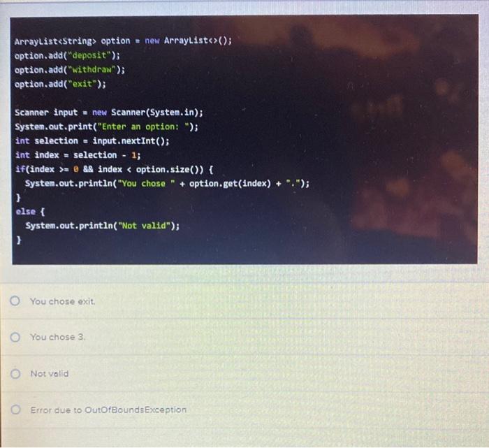 Solved You chose exit. You chose 3. Not volid Error due to | Chegg.com