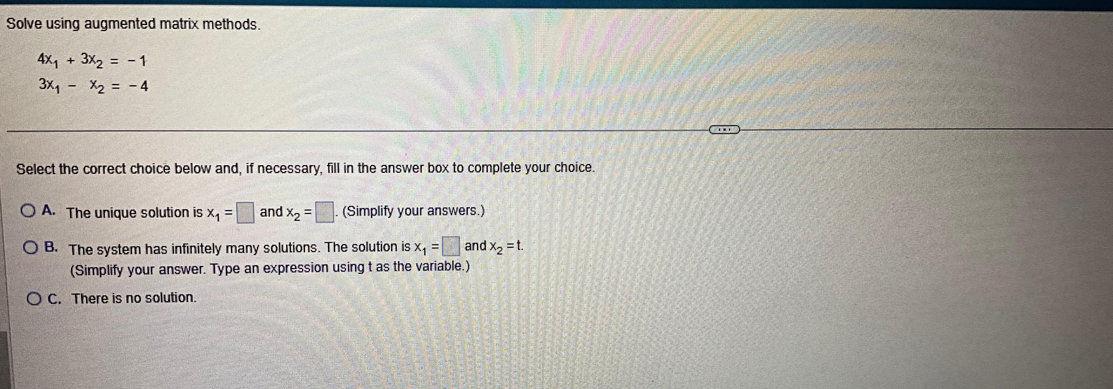 Solved Solve using augmented matrix | Chegg.com