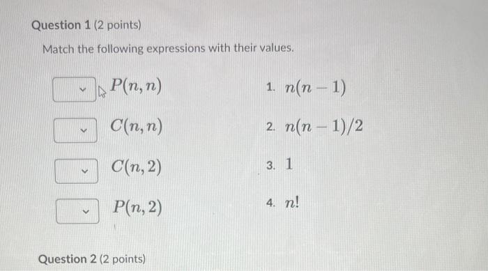 Solved Question 1 ( 2 points) Match the following | Chegg.com