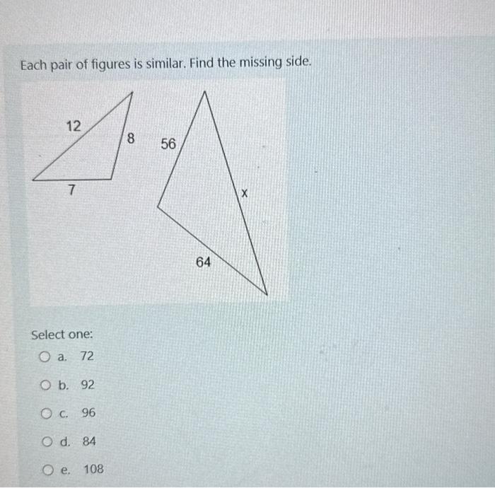 Solved Each pair of figures is similar. Find the missing | Chegg.com