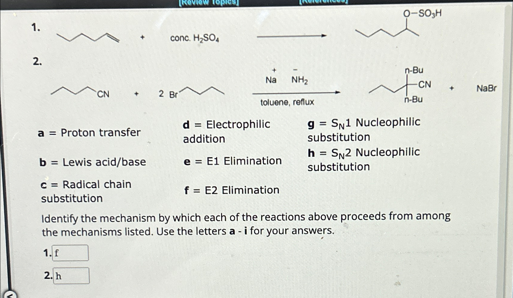 Solved +NaBra= ﻿Proton transferd = ﻿Electrophilicg=SN1 | Chegg.com
