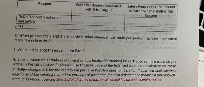 Reagent Potential Hazards Associated Safety | Chegg.com