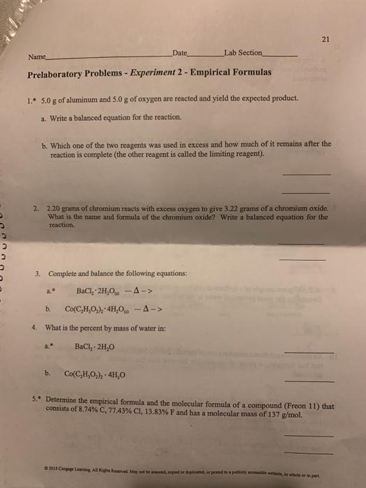 Solved 21 Name Date Lab Section Prelaboratory Problems - | Chegg.com