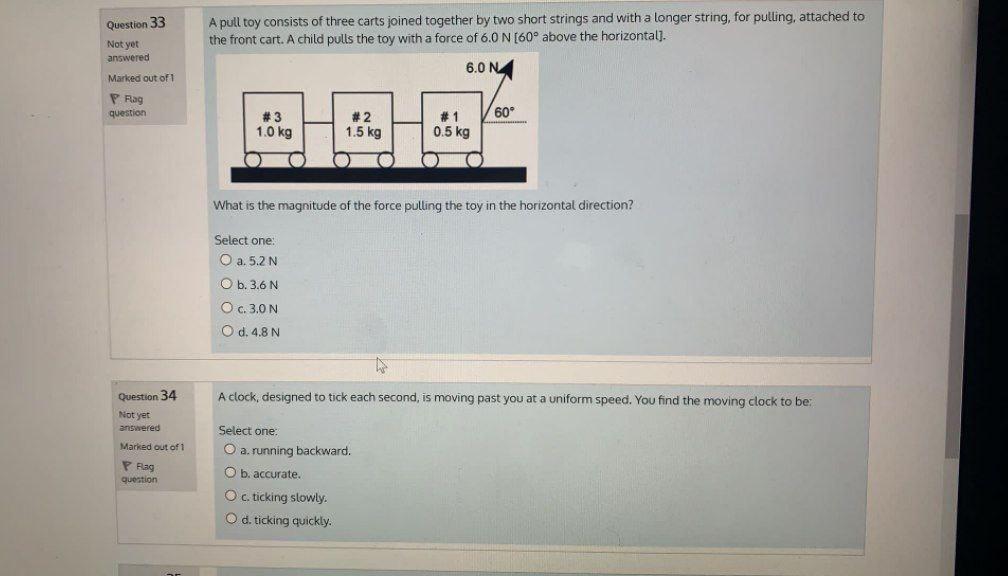 Solved Question 33 A pull toy consists of three carts joined | Chegg.com