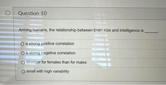Solved Among humans, the relationship between brain size and | Chegg.com