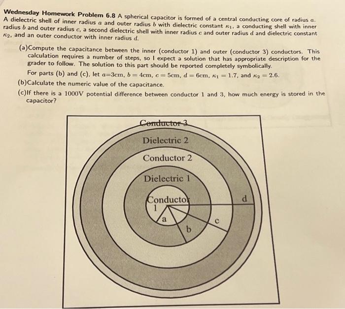Solved Wednesday Homework Problem 6.8 A spherical capacitor | Chegg.com